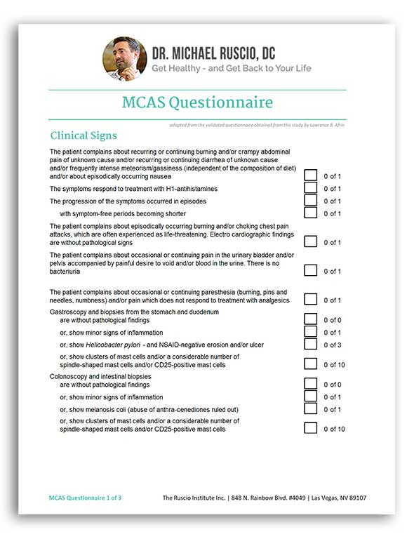 MCAS Questionnaire - Dr. Michael Ruscio, DC